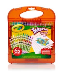 crayola twistables colored pencils set (65ct), kids drawing kit, portable art case, kids colored pencils, stocking stuffers