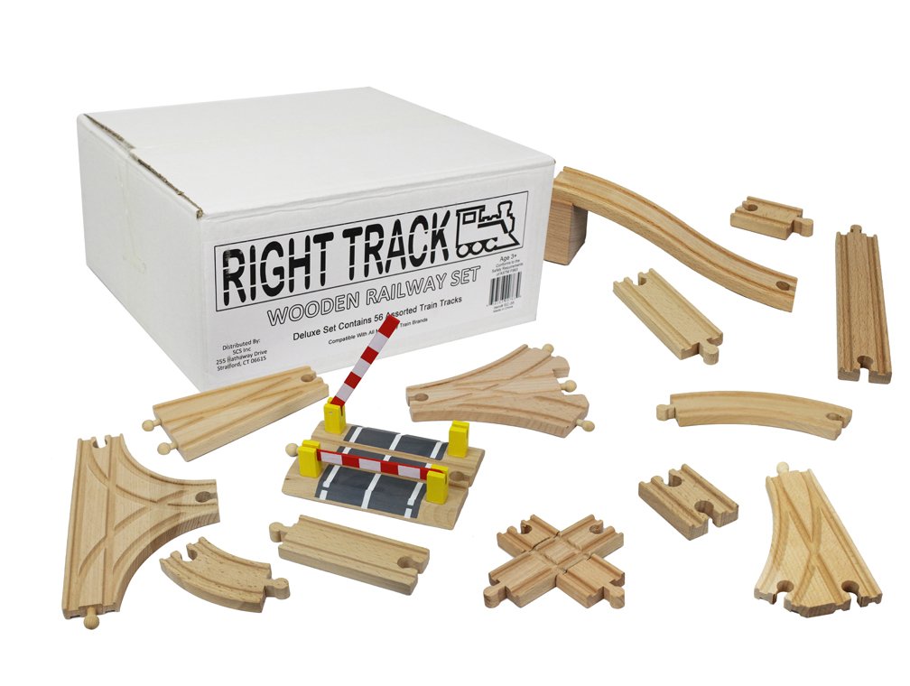 Right Track Toys Wooden Train Track Deluxe Set: 56 Premium Wood Pieces 100% Compatible with Thomas - All Tracks and No Fillers