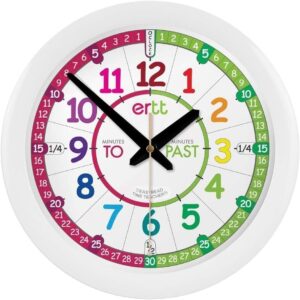 ertt teaching wall clock - learn the time wall clock - kids analog clock for classroom, playroom, bedroom, educational room decor - school clock for kids with rainbow face (29cm)