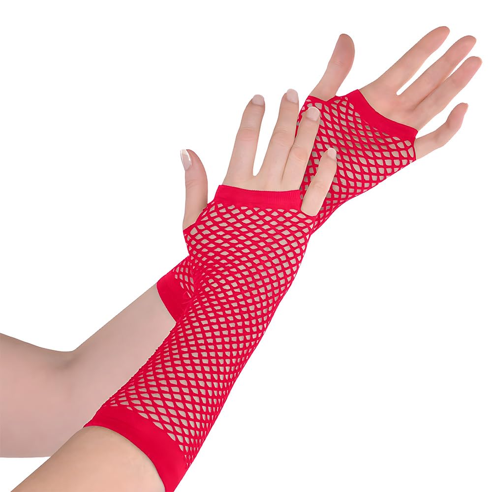 Red Long Fishnet Fingerless Gloves - 1 Count - Vibrant, Stretchy & Stylish - Perfect For Parties & Costumes, One Size Fits All