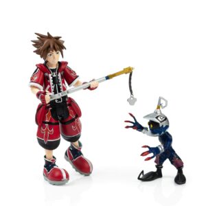 KINGDOM HEARTS Official Exclusive Action Figure - 2-Pack Valor Form Sora & Heartless Soldier - Collectible Replica Figurine Toy for Game Franchise Fans - Statue Set Gift - Licensed Disney Merchandise