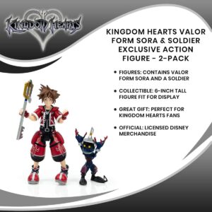 KINGDOM HEARTS Official Exclusive Action Figure - 2-Pack Valor Form Sora & Heartless Soldier - Collectible Replica Figurine Toy for Game Franchise Fans - Statue Set Gift - Licensed Disney Merchandise