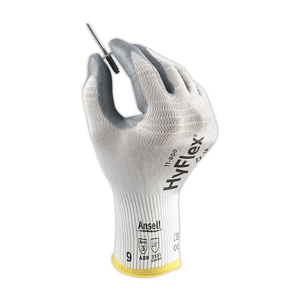 Ansell 11-800-8 HyFlex Foam Gloves, Size 8, White/Gray (Pack of 12)