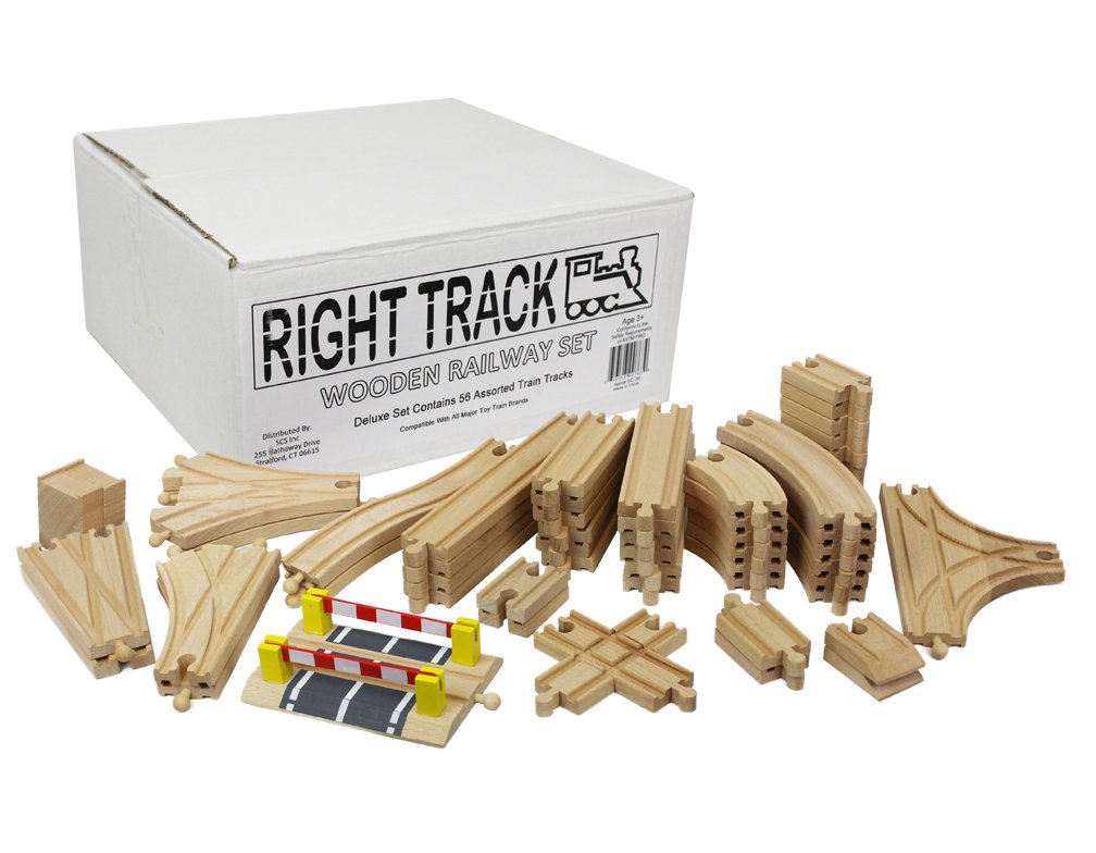 Right Track Toys Wooden Train Track Deluxe Set: 56 Premium Wood Pieces 100% Compatible with Thomas - All Tracks and No Fillers