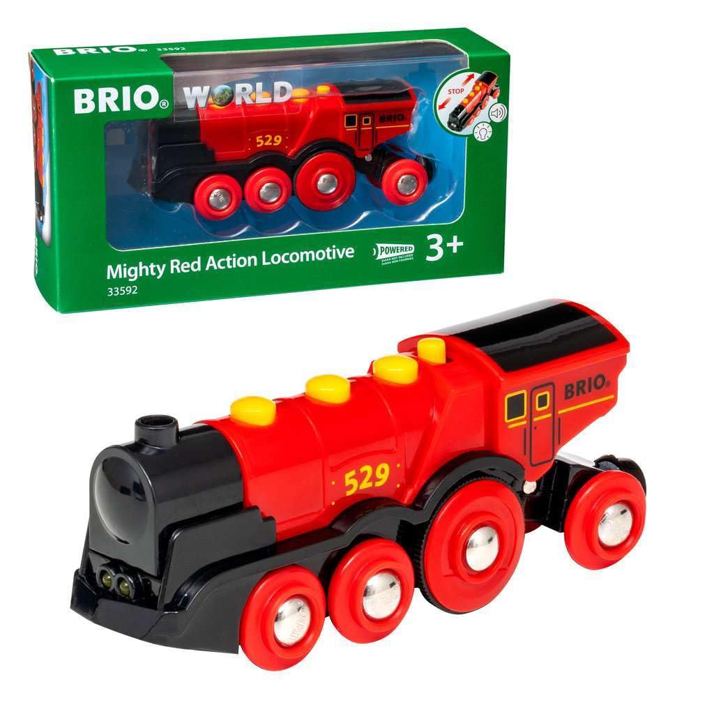 BRIO World 33592 Mighty Red Action Locomotive - Battery Operated Toy Train with Light, Sound Effects | Ideal for Kids Age 3 Compatible with All Tracks and Vehicles