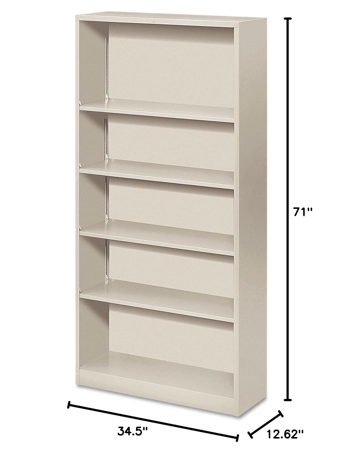 HON S72ABCQ Metal Bookcase, Five-Shelf, 34-1/2w x 12-5/8d x 71h, Light Gray