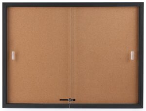 displays2go enclosed cork board, sliding glass door, 4 x 3 foot, locking bulletin board for wall (cbsd43bk)