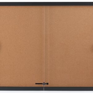 Displays2go Enclosed Cork Board, Sliding Glass Door, 4 x 3 Foot, Locking Bulletin Board for Wall (CBSD43BK)