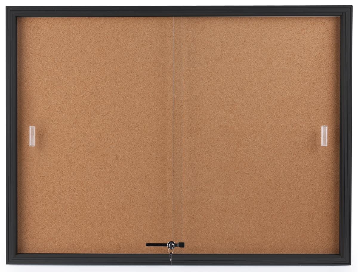 Displays2go Enclosed Cork Board, Sliding Glass Door, 4 x 3 Foot, Locking Bulletin Board for Wall (CBSD43BK)