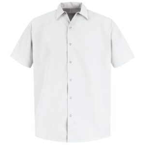 Red Kap Men's Specialized PocketleShort Sleeve Polyester Work Shirt, White, Short Sleeve Large