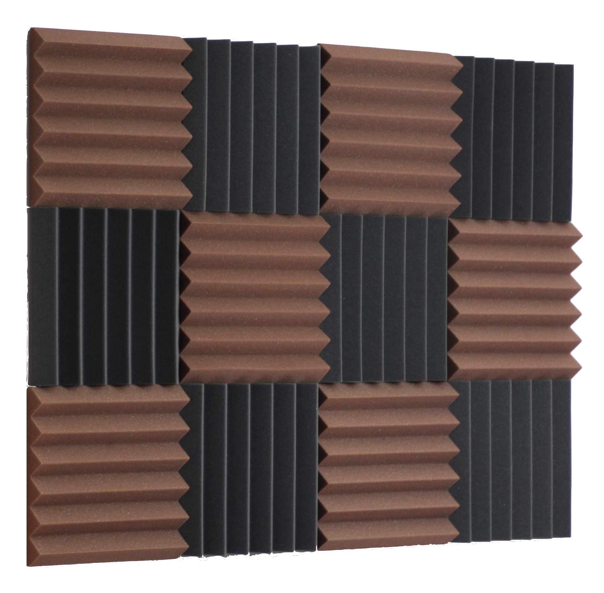 2x12x12 (12 Pack) BROWN/CHARCOAL Acoustic Wedge Panels Soundproofing Studio Foam Tiles