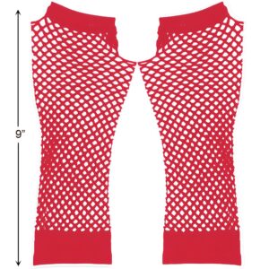 Red Long Fishnet Fingerless Gloves - 1 Count - Vibrant, Stretchy & Stylish - Perfect For Parties & Costumes, One Size Fits All