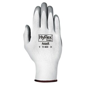 ansell 11-800-8 hyflex foam gloves, size 8, white/gray (pack of 12)