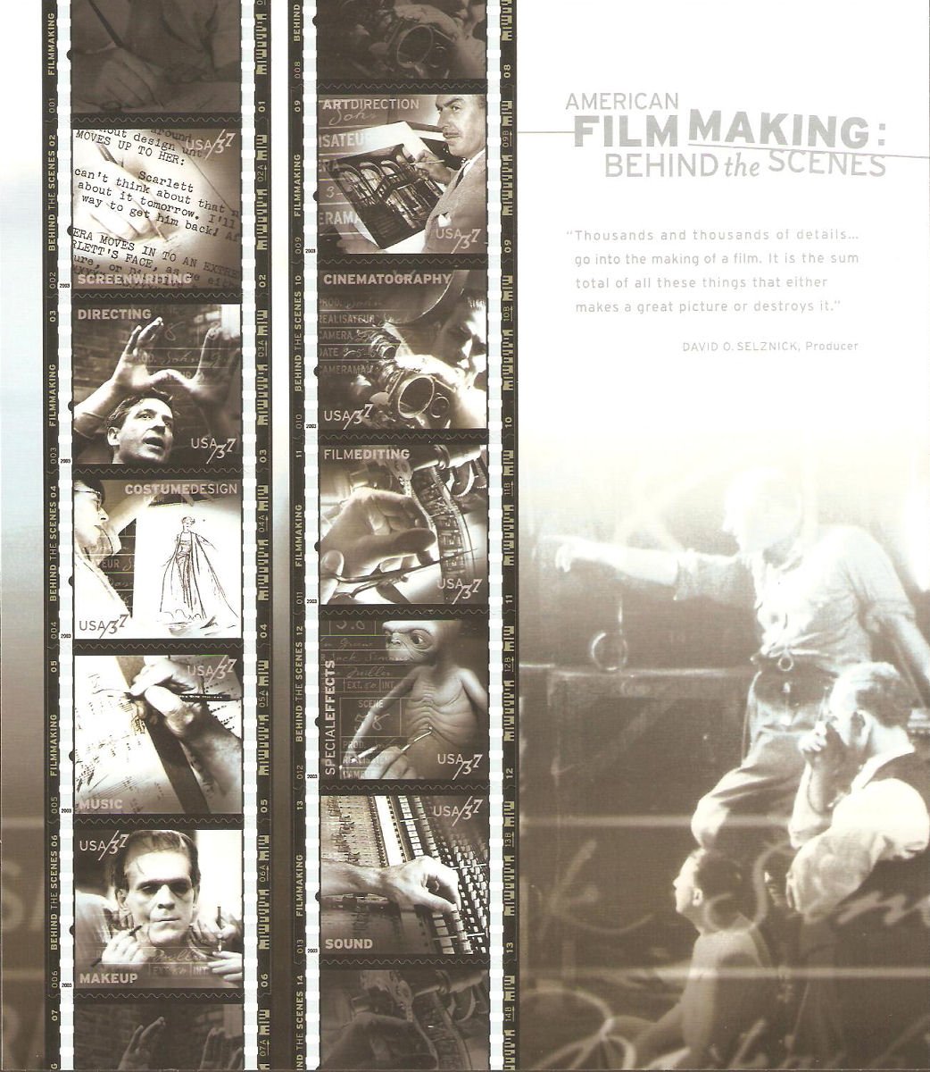 American Film Making, Full Sheet of 10 x 37-Cent Postage Stamps, USA 2003, Scott 3772