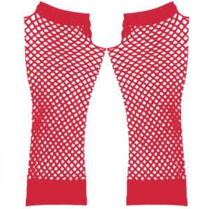 red long fishnet fingerless gloves - 1 count - vibrant, stretchy & stylish - perfect for parties & costumes, one size fits all