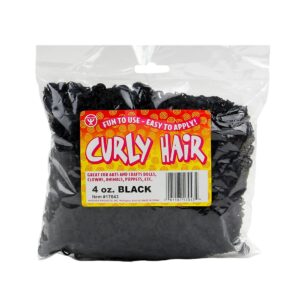 hygloss 4-ounces black fake curly hair - great for doll making supplies, dolls hair and all types of arts and crafts - easy to apply