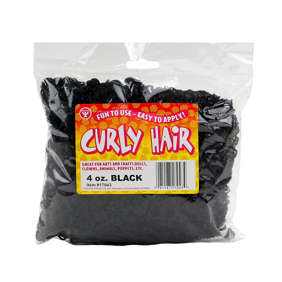 Hygloss 4-Ounces Black Fake Curly Hair - Great for Doll Making Supplies, Dolls Hair and All Types of Arts and Crafts - Easy to Apply