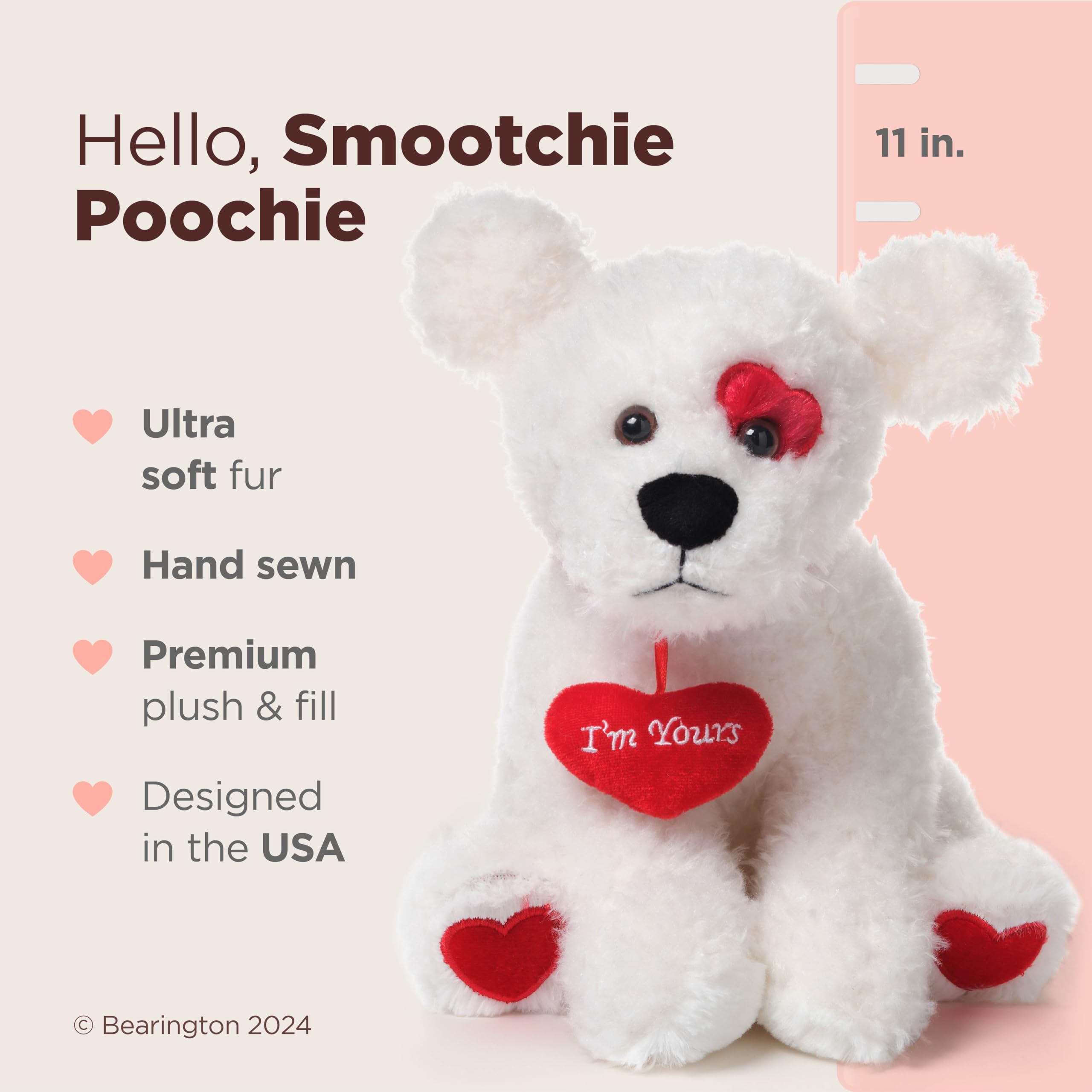 Bearington Smootchie Poochie Valentine's Day Stuffed Animal, 10 Inch Puppy Stuffed Animal, Ideal for Valentine's Day Gifts