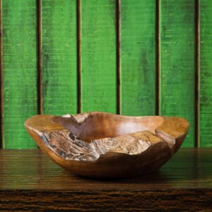 garden age supply hand sculpted natural reclaimed teak wood bowl planter (medium)