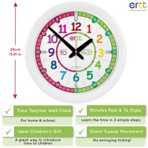 ertt Teaching Wall Clock - Learn The Time Wall Clock - Kids Analog Clock for Classroom, Playroom, Bedroom, Educational Room Decor - School Clock for Kids with Rainbow Face (29cm)