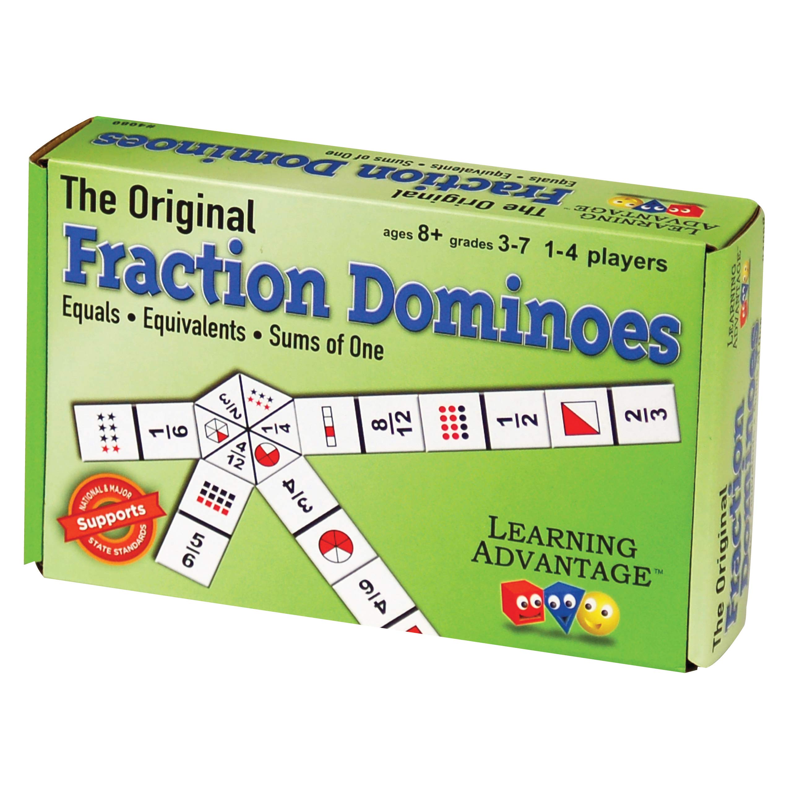 LEARNING ADVANTAGE The Original Fraction Dominoes - 49 Dominoes - Math Manipulative for Kids - Equate, Add and Subtract Fractions