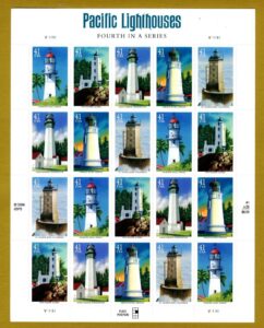 pacific lighthouses sheet of 20 41 cent stamps scott 4146-4150