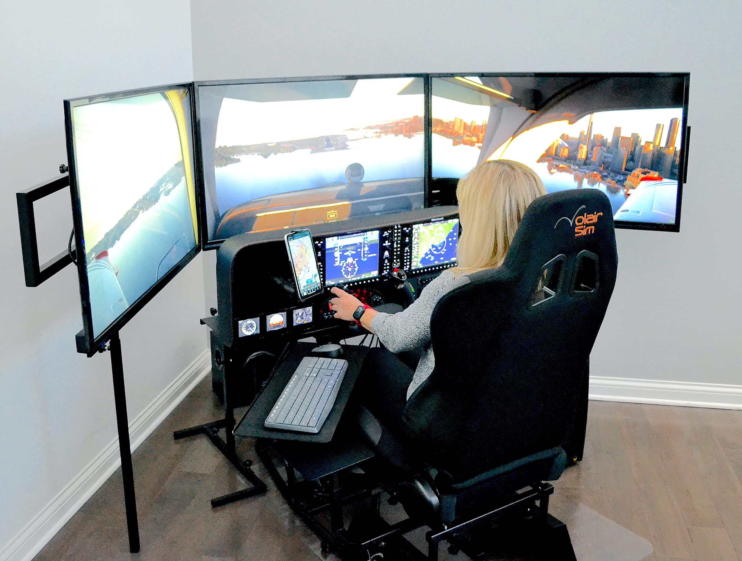 Volair Sim Universal Flight or Racing Simulation Cockpit Chassis with Triple Monitor Mounts