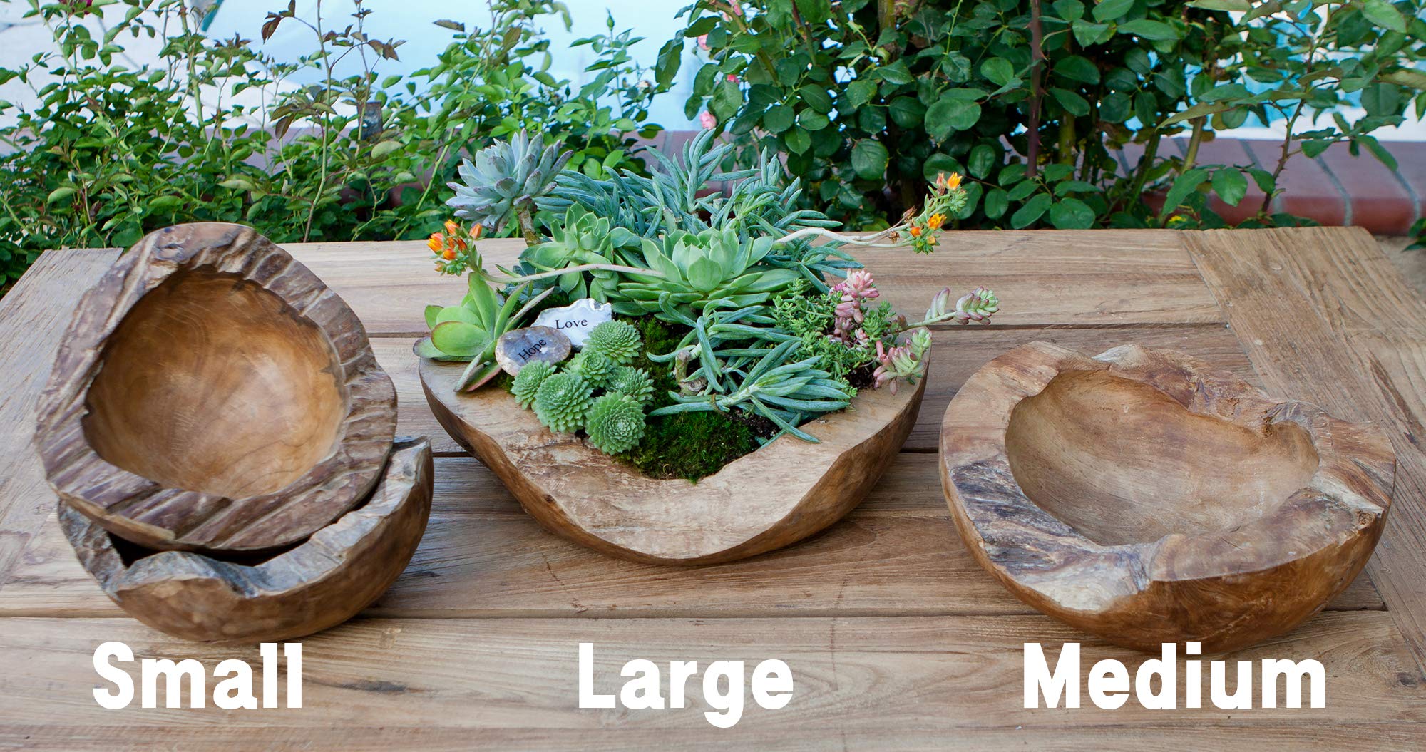 Garden Age Supply Hand Sculpted Natural Reclaimed Teak Wood Bowl Planter (Medium)