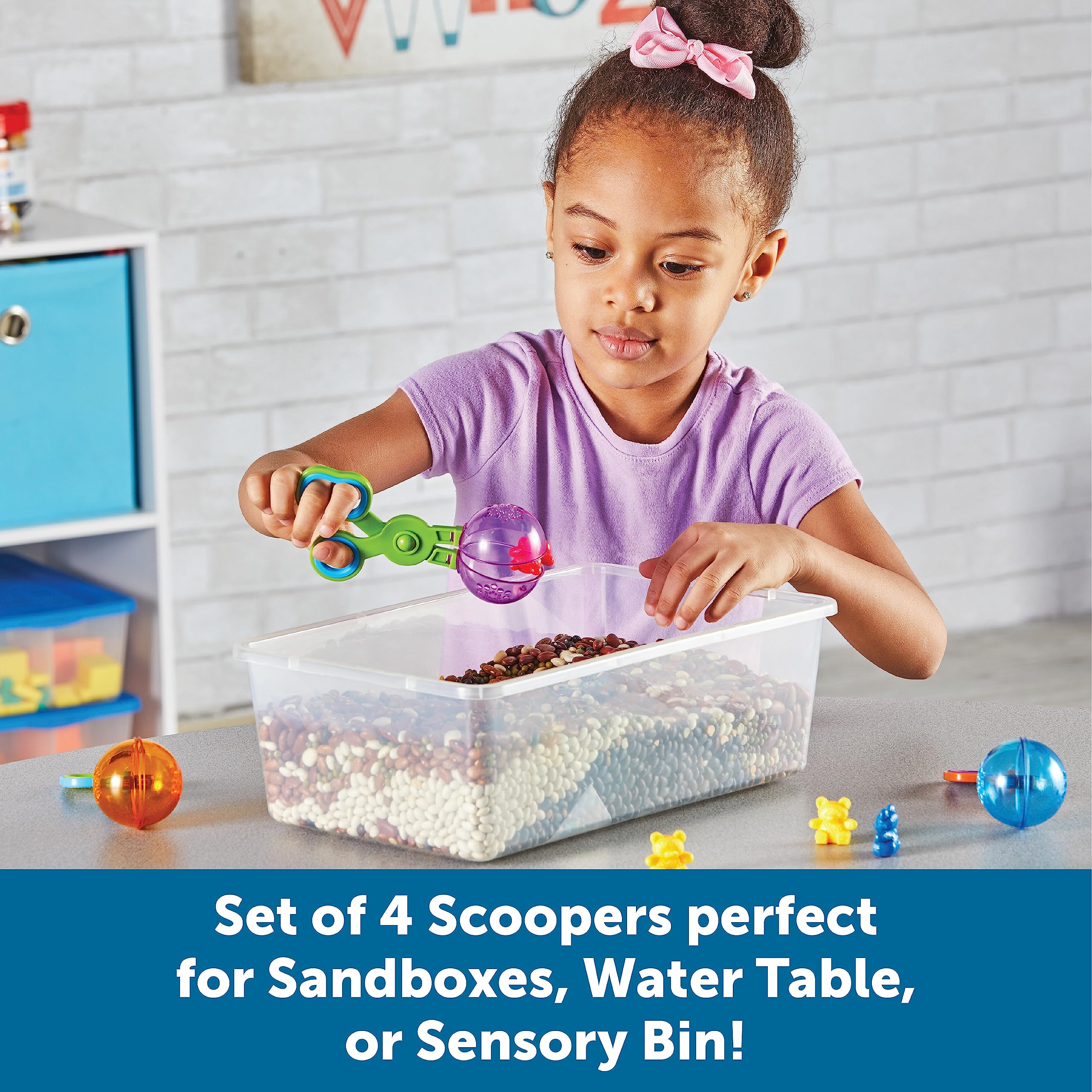 Learning Resources Handy Scoopers - 4 Pieces, Ages 3+ Toddler Learning Toys, Fine Motor and Sensory Toys, Sand Box Toys for Toddlers, Kid Tweezers