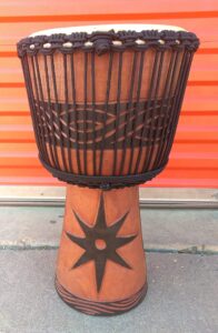 large (m6) ~ 24" x 14" djembe deep carved hand drum bongo, star