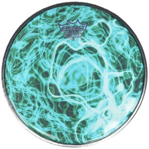 remo dx-series skyndeep clear tone doumbek darbuka drumhead - turquoise mist graphic 9"