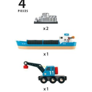 BRIO World - 33534 Container Ship and Crane Wagon | Premium 4-Piece Kids Train Set Toy | Enhances Motor Skills & Creativity | Compatible with All Toys | Ideal for Toddlers Age 3+