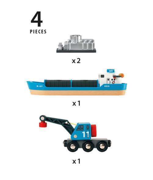 BRIO World - 33534 Container Ship and Crane Wagon | Premium 4-Piece Kids Train Set Toy | Enhances Motor Skills & Creativity | Compatible with All Toys | Ideal for Toddlers Age 3+