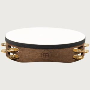 Meinl Percussion TAH2V-WB 10-Inch Vintage Wood Tambourine with Goat Skin Head and Hammered Brass Jingles, 2 Row