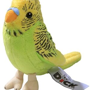 Carl Dick Budgerigar Green with Yellow, 5 inches, 13cm, Plush Toy, Soft Toy, Stuffed Animal 2823004