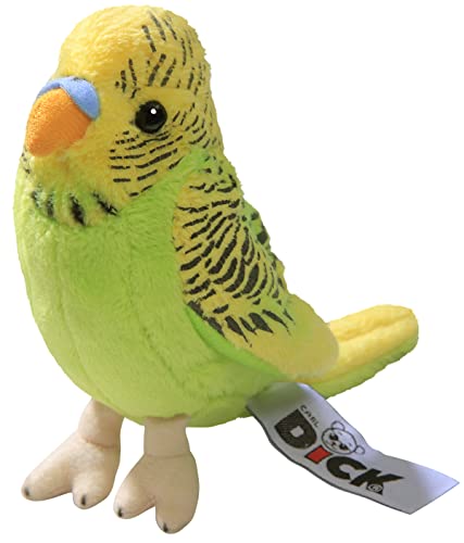 Carl Dick Budgerigar Green with Yellow, 5 inches, 13cm, Plush Toy, Soft Toy, Stuffed Animal 2823004