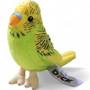 Carl Dick Budgerigar Green with Yellow, 5 inches, 13cm, Plush Toy, Soft Toy, Stuffed Animal 2823004