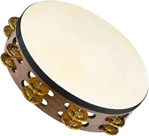 meinl percussion tah2v-wb 10-inch vintage wood tambourine with goat skin head and hammered brass jingles, 2 row