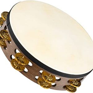 Meinl Percussion TAH2V-WB 10-Inch Vintage Wood Tambourine with Goat Skin Head and Hammered Brass Jingles, 2 Row