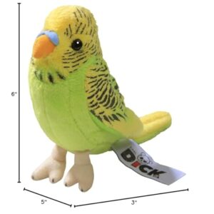 Carl Dick Budgerigar Green with Yellow, 5 inches, 13cm, Plush Toy, Soft Toy, Stuffed Animal 2823004