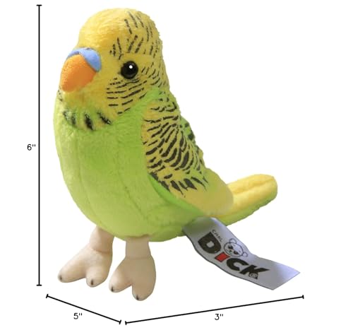 Carl Dick Budgerigar Green with Yellow, 5 inches, 13cm, Plush Toy, Soft Toy, Stuffed Animal 2823004