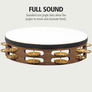 Meinl Percussion TAH2V-WB 10-Inch Vintage Wood Tambourine with Goat Skin Head and Hammered Brass Jingles, 2 Row