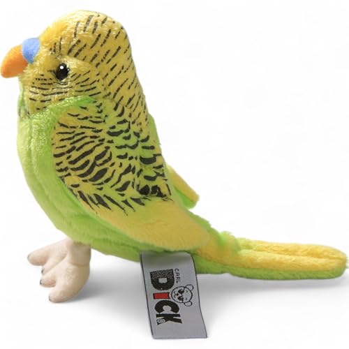 Carl Dick Budgerigar Green with Yellow, 5 inches, 13cm, Plush Toy, Soft Toy, Stuffed Animal 2823004