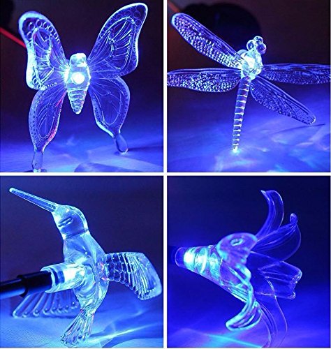 Solaration KB1041 Solar Stake Flower, Hummingbird, Butterfly and Dragonfly Garden Stake Lights, Four Pieces Set