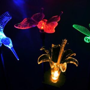 Solaration KB1041 Solar Stake Flower, Hummingbird, Butterfly and Dragonfly Garden Stake Lights, Four Pieces Set