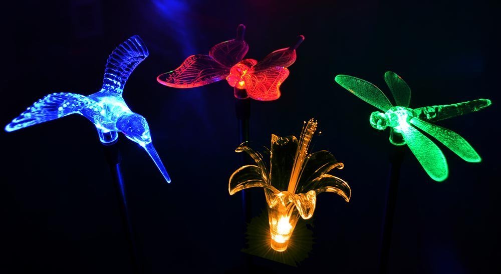 Solaration KB1041 Solar Stake Flower, Hummingbird, Butterfly and Dragonfly Garden Stake Lights, Four Pieces Set