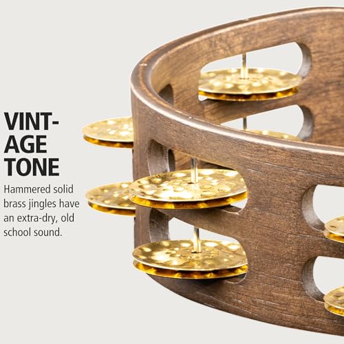 Meinl Percussion TA2V-WB 10-Inch Vintage Wood Tambourine with Double Row Hammered Brass Jingles