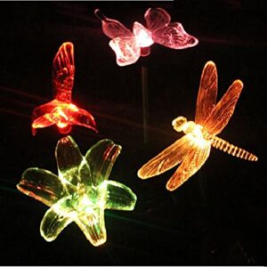 Solaration KB1041 Solar Stake Flower, Hummingbird, Butterfly and Dragonfly Garden Stake Lights, Four Pieces Set