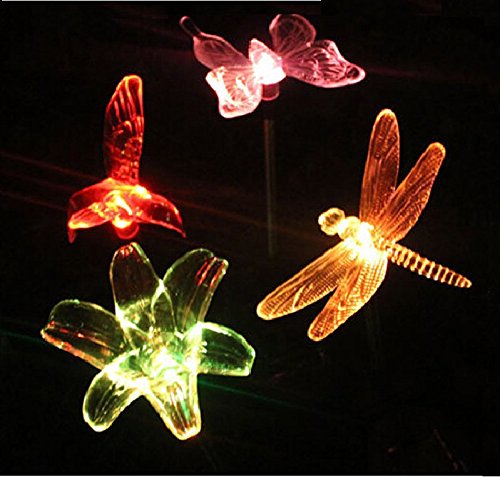 Solaration KB1041 Solar Stake Flower, Hummingbird, Butterfly and Dragonfly Garden Stake Lights, Four Pieces Set