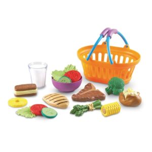 learning resources new sprouts dinner food basket - 18 pieces, ages 18+ months pretend play food for toddlers, preschool learning toys, kitchen play toys for kids